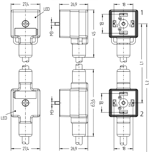 VA22-24.3-0,15-DA22-24.3-2/S370 | Valve conn., 3p, female A/female D, 0 ...